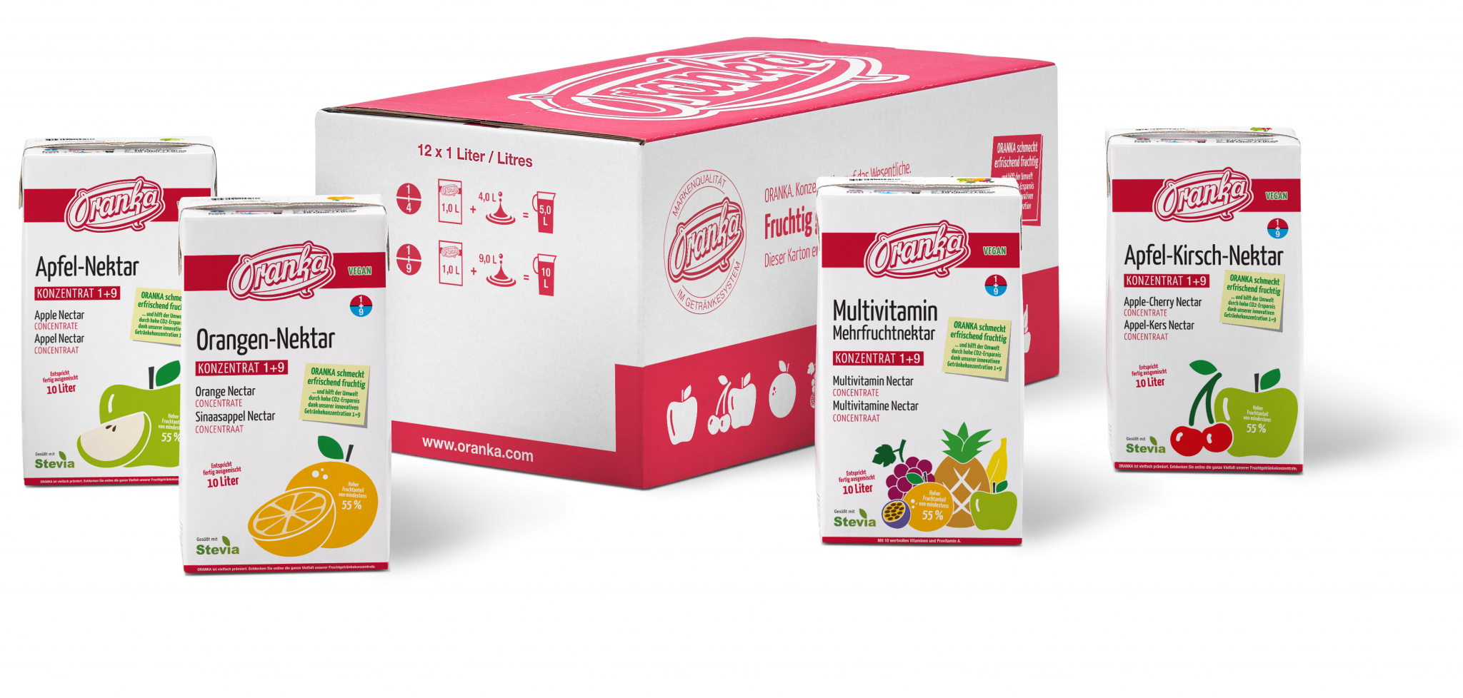 1+9 ORANKA Fruchtnektare mit Stevia - ORANKA Fruchtgetränkekonzentrate